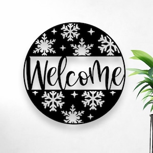 WINTER WELCOME SIGN Round Metal Sign Laser Cut Metal Sign Large Outdoor ...