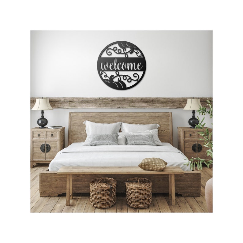 PUMPKIN DOOR HANGER Fall Welcome Sign Round Metal Sign Metal Door Sign ...