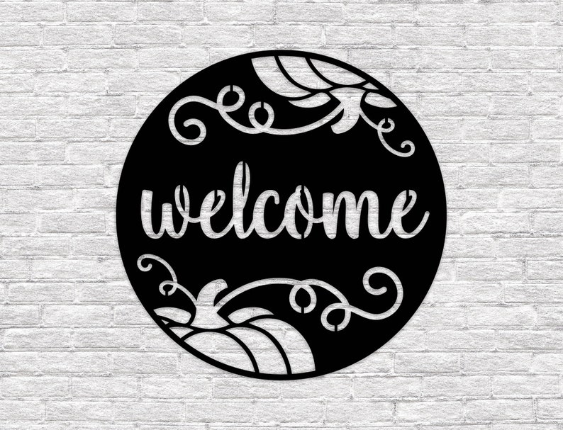 PUMPKIN DOOR HANGER Fall Welcome Sign Round Metal Sign Metal Door Sign ...
