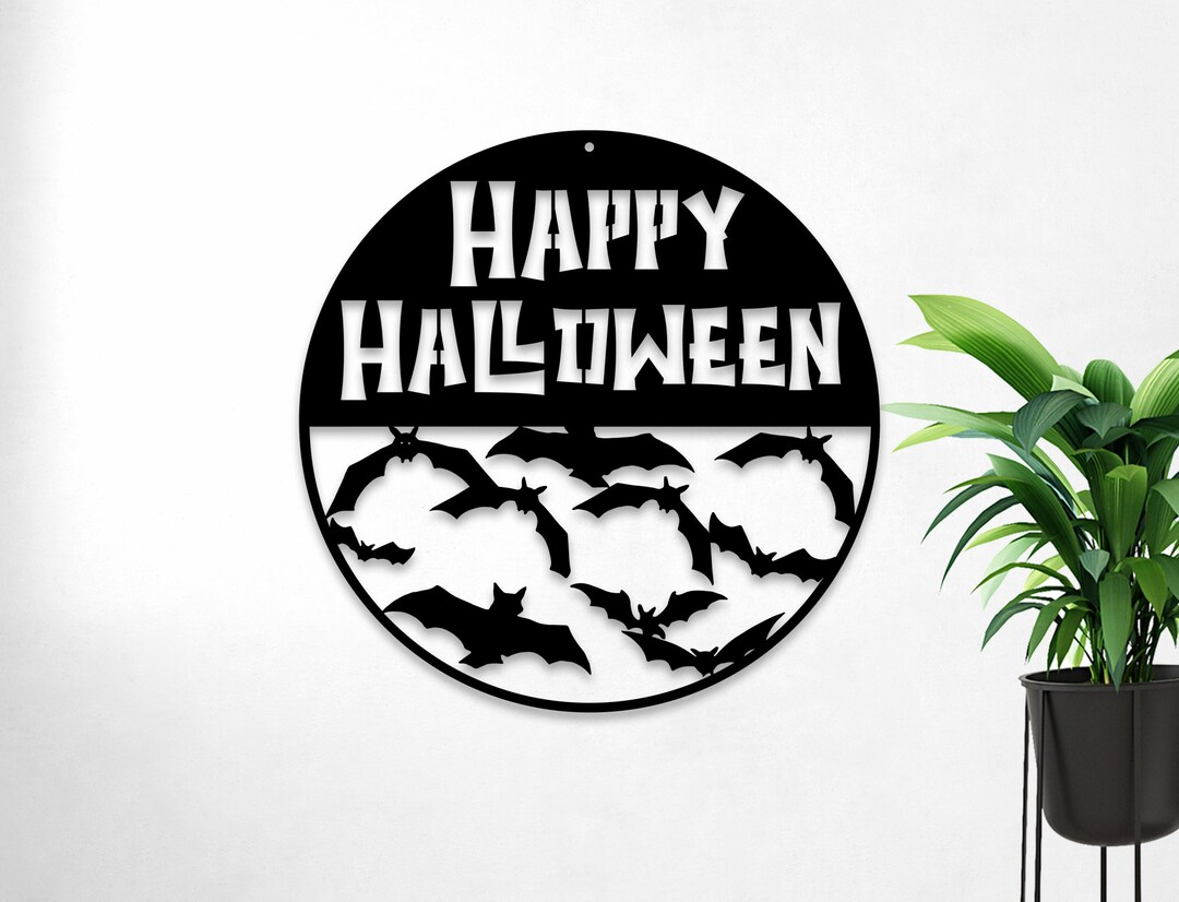 HALLOWEEN METAL SIGN Bats Sign Round Metal Sign Metal Door Sign Laser ...