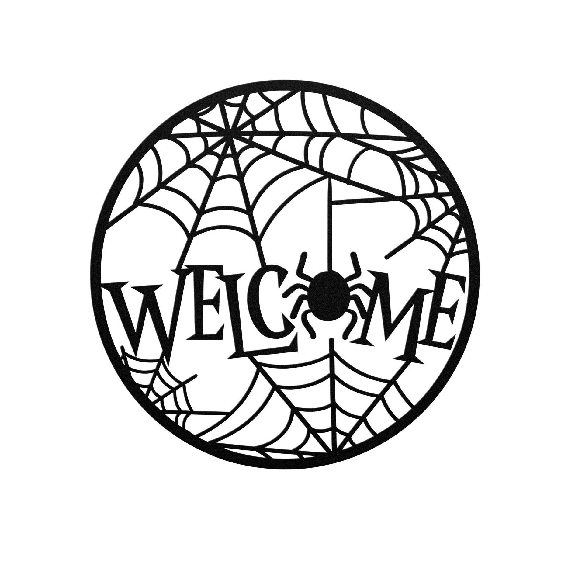 HALLOWEEN WELCOME SIGN Spider Sign Spider Web Sign Round Metal Sign ...