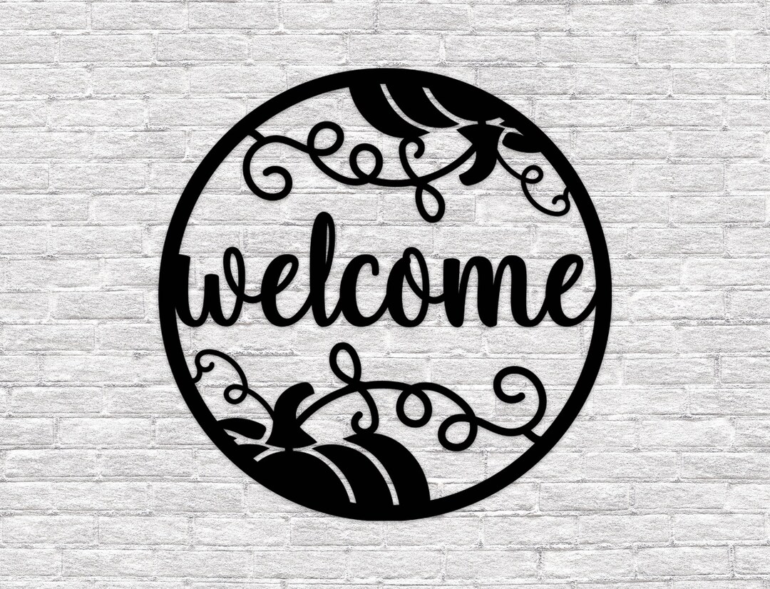 PUMPKIN DOOR HANGER Fall Welcome Sign Round Metal Sign Metal Door Sign ...