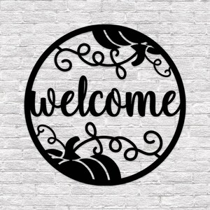 PUMPKIN DOOR HANGER Fall Welcome Sign Round Metal Sign Metal Door Sign ...