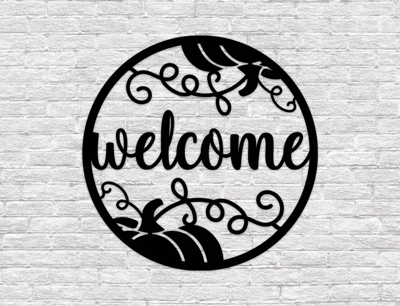 PUMPKIN DOOR HANGER Fall Welcome Sign Round Metal Sign Metal Door Sign ...