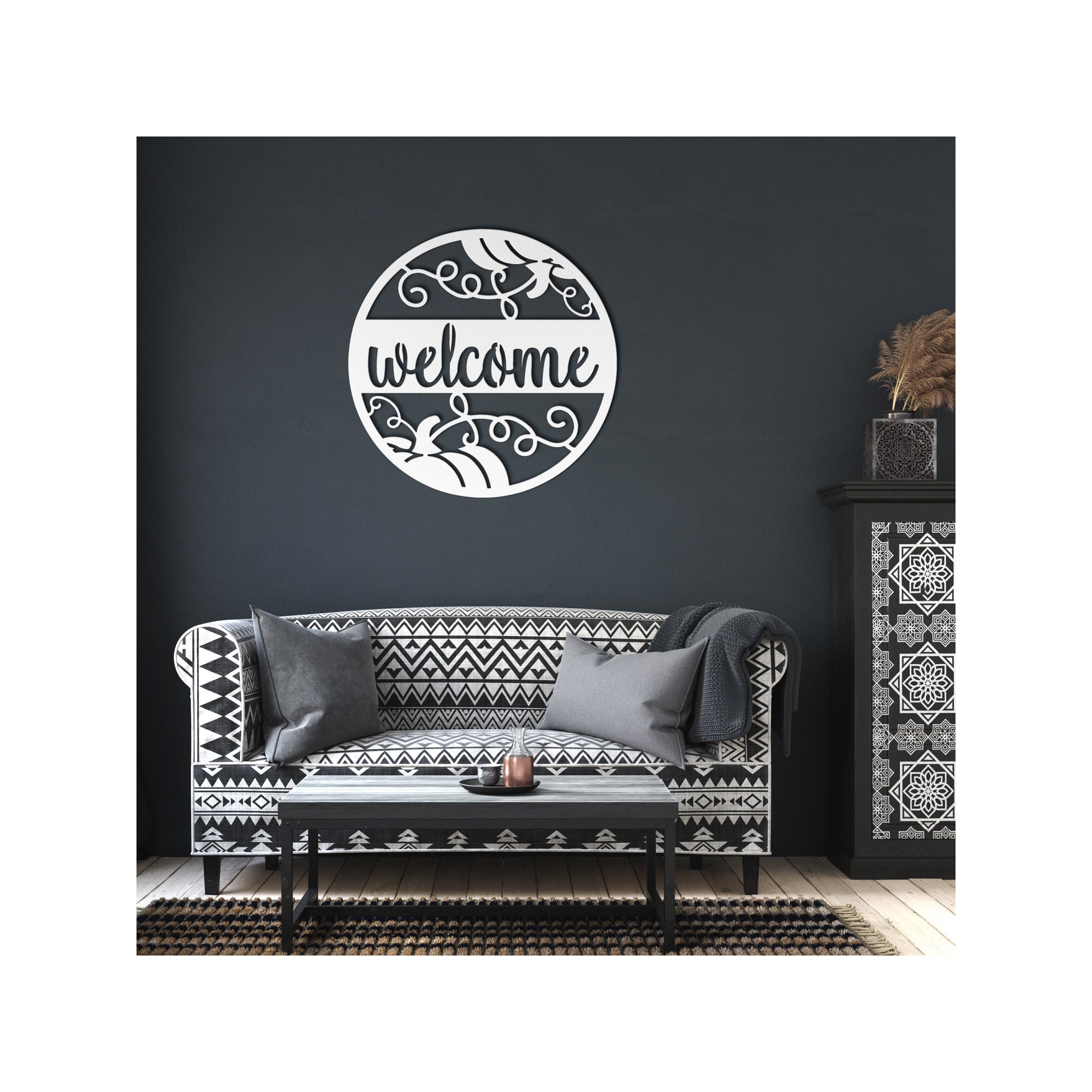 PUMPKIN DOOR HANGER Fall Welcome Sign Round Metal Sign Metal Door Sign ...