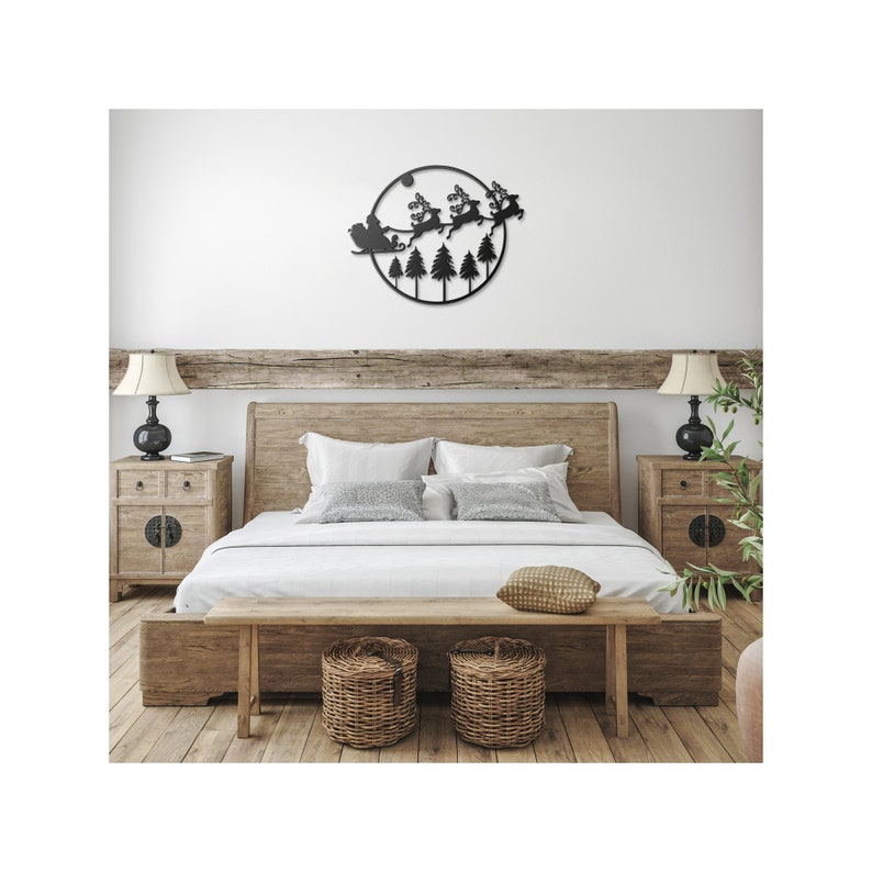 SANTA SLEIGH METAL Wall Art Metal Reindeer Sign Christmas Porch Sign ...