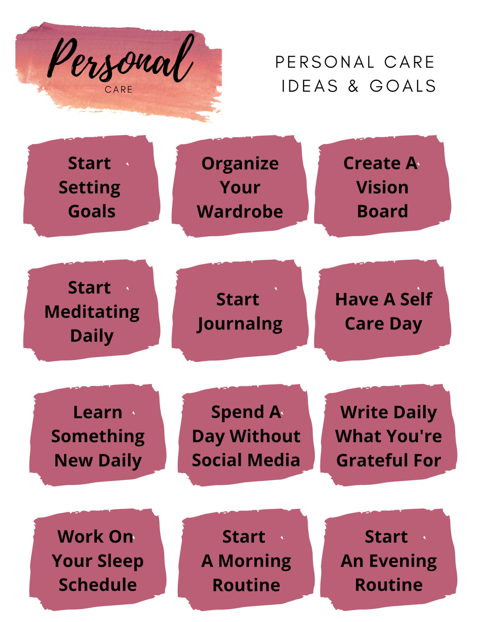 Personal Care & Goal Setting Instant Download Printable | Etsy