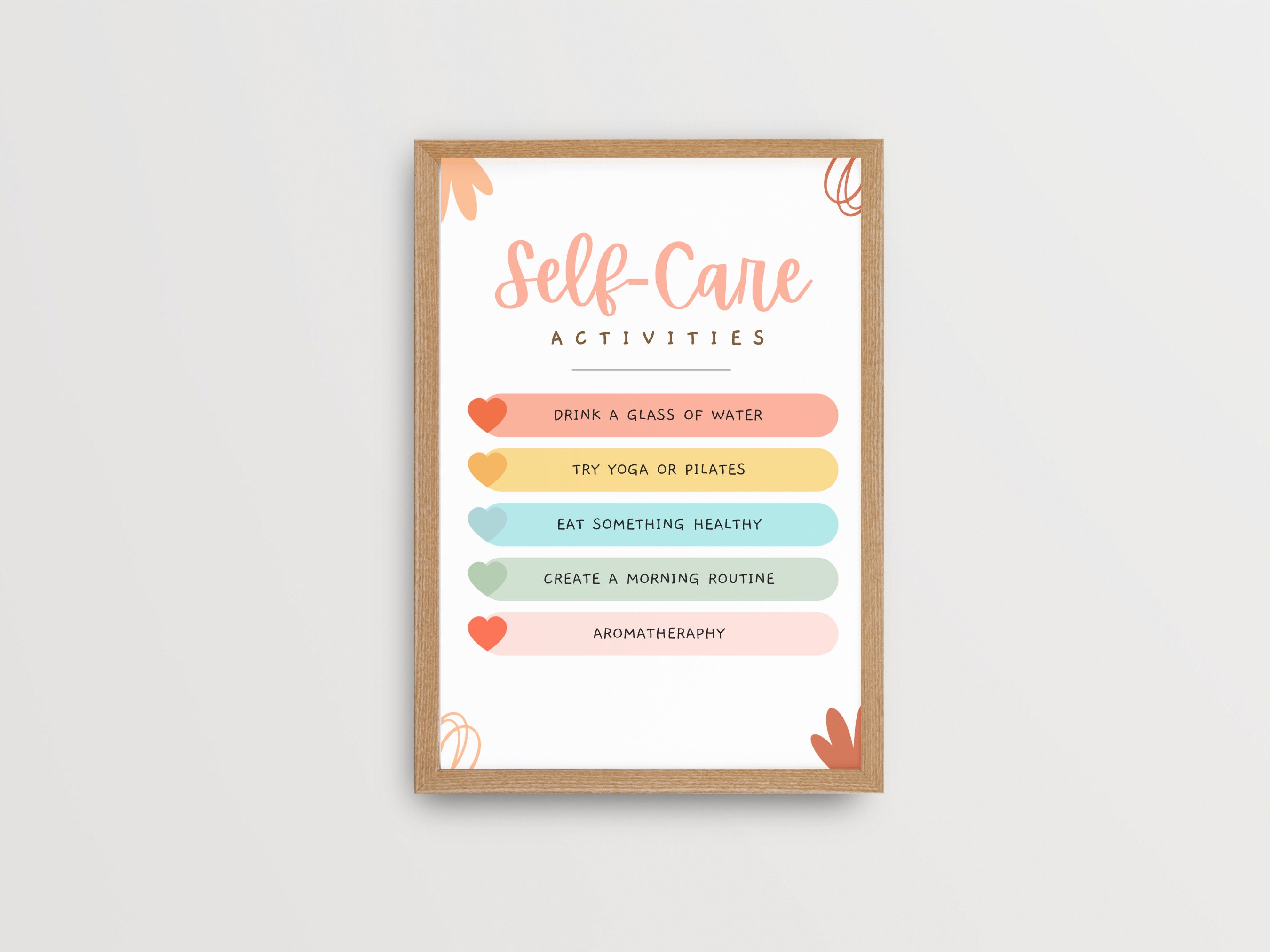 Self Care Activities Office Decor Poster, School Counselor Wall Art ...