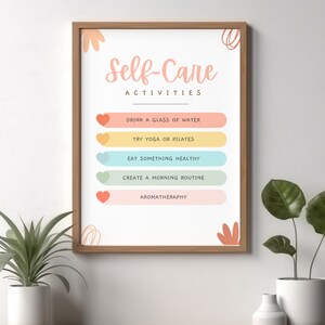 Self Care Activities Office Decor Poster, School Counselor Wall Art ...