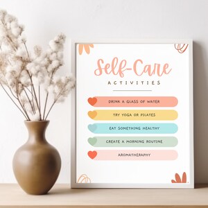 Self Care Activities Office Decor Poster, School Counselor Wall Art ...