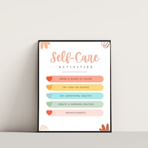Self Care Activities Office Decor Poster, School Counselor Wall Art ...