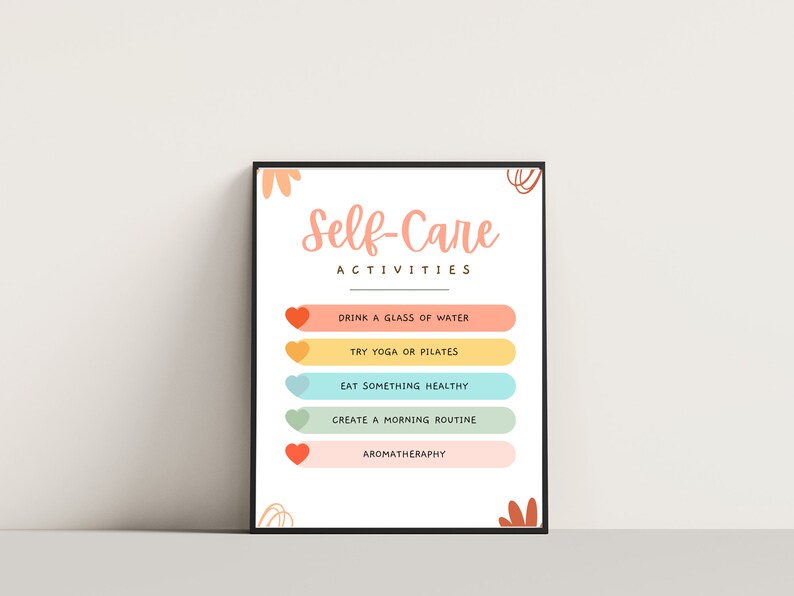 Self Care Activities Office Decor Poster, School Counselor Wall Art ...