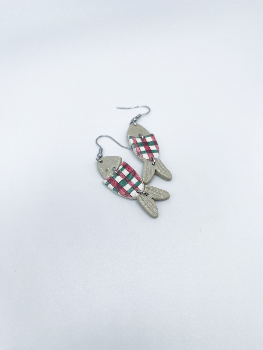 Plaid Fish Earrings Christmas Plaid Earrings Handmade Gifts - Etsy