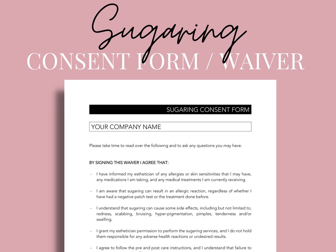 Sugaring Consent Form, Sugaring Waiver, Sugaring Client Form, Sugaring ...