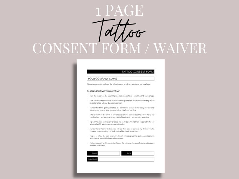Tattoo Consent Form Tattoo Waiver Tattoo Form Tattoo - Etsy Canada