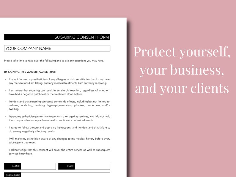 Sugaring Consent Form, Sugaring Waiver, Sugaring Client Form, Sugaring ...