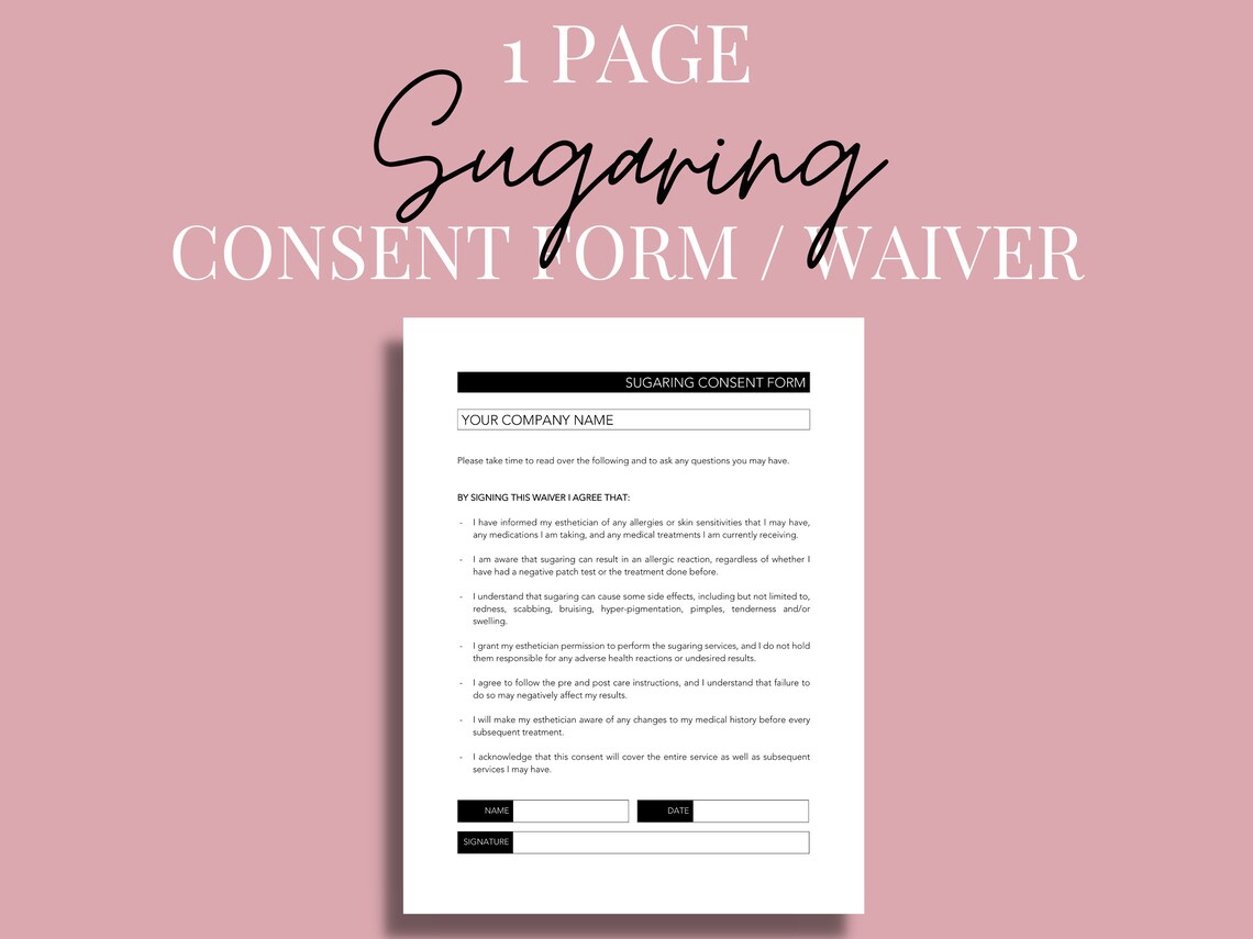 Sugaring Consent Form, Sugaring Waiver, Sugaring Client Form, Sugaring ...