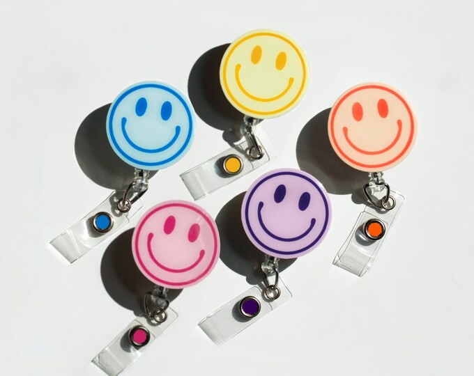 Smiley Face Badge Reel | Cute Badge Reel | Colorful Monochrome Badge ...