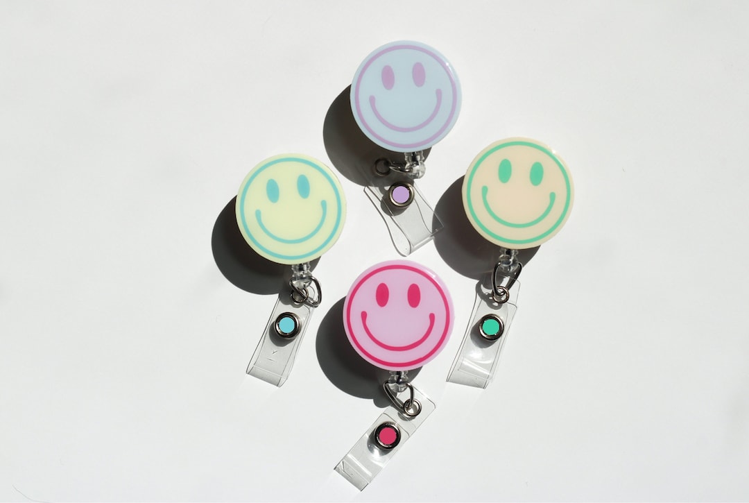 Smiley Face Badge Reel Cute Badge Reel Colorful Pastel Badge Reel - Etsy