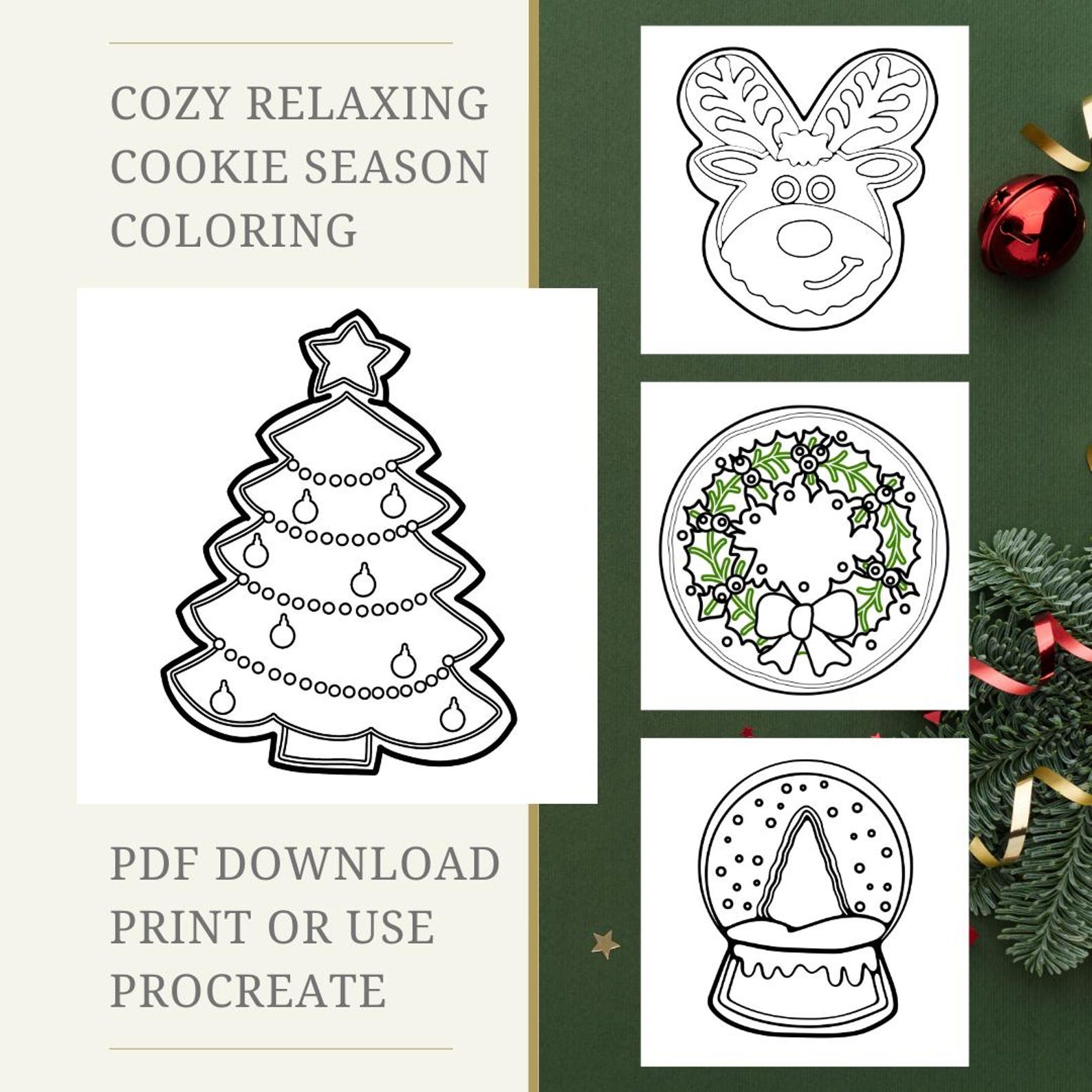 Cute Cozy Christmas Cookie Coloring Pages Printable Cookie, Tree ...