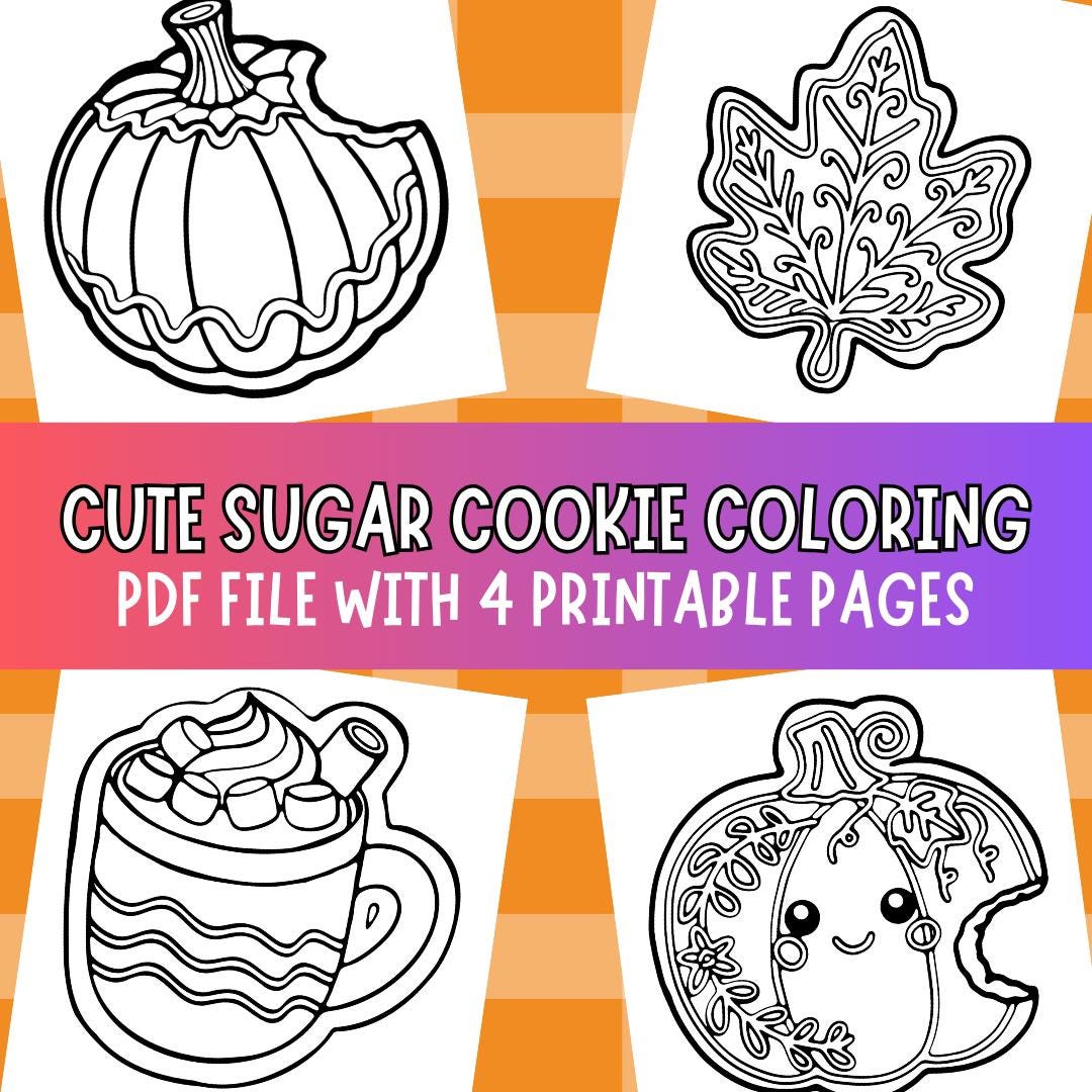 Cute Cozy Fall Cookie Coloring Pages Printable Cookie, Cocoa, Leaf ...