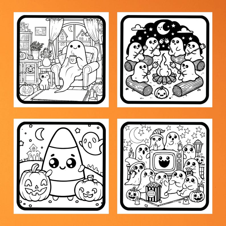Printable Spooky and Cozy Halloween Coloring Pages | Cute Ghost & Candy ...