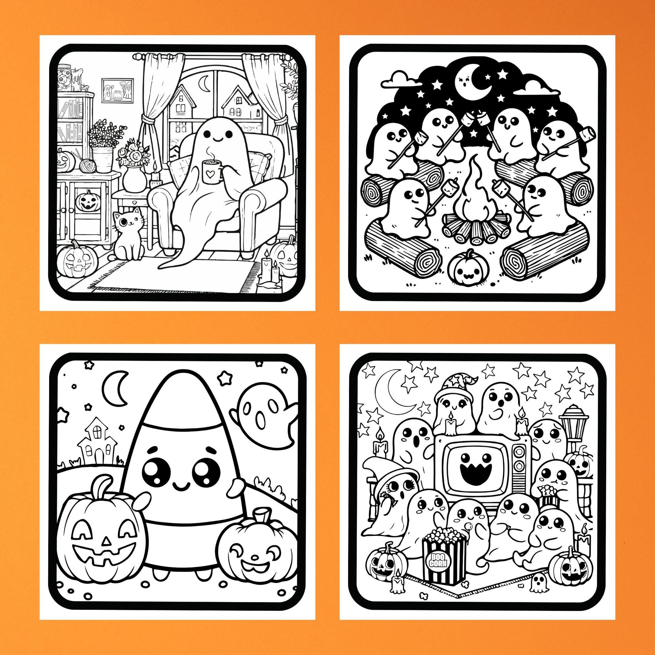 Printable Spooky and Cozy Halloween Coloring Pages | Cute Ghost & Candy ...