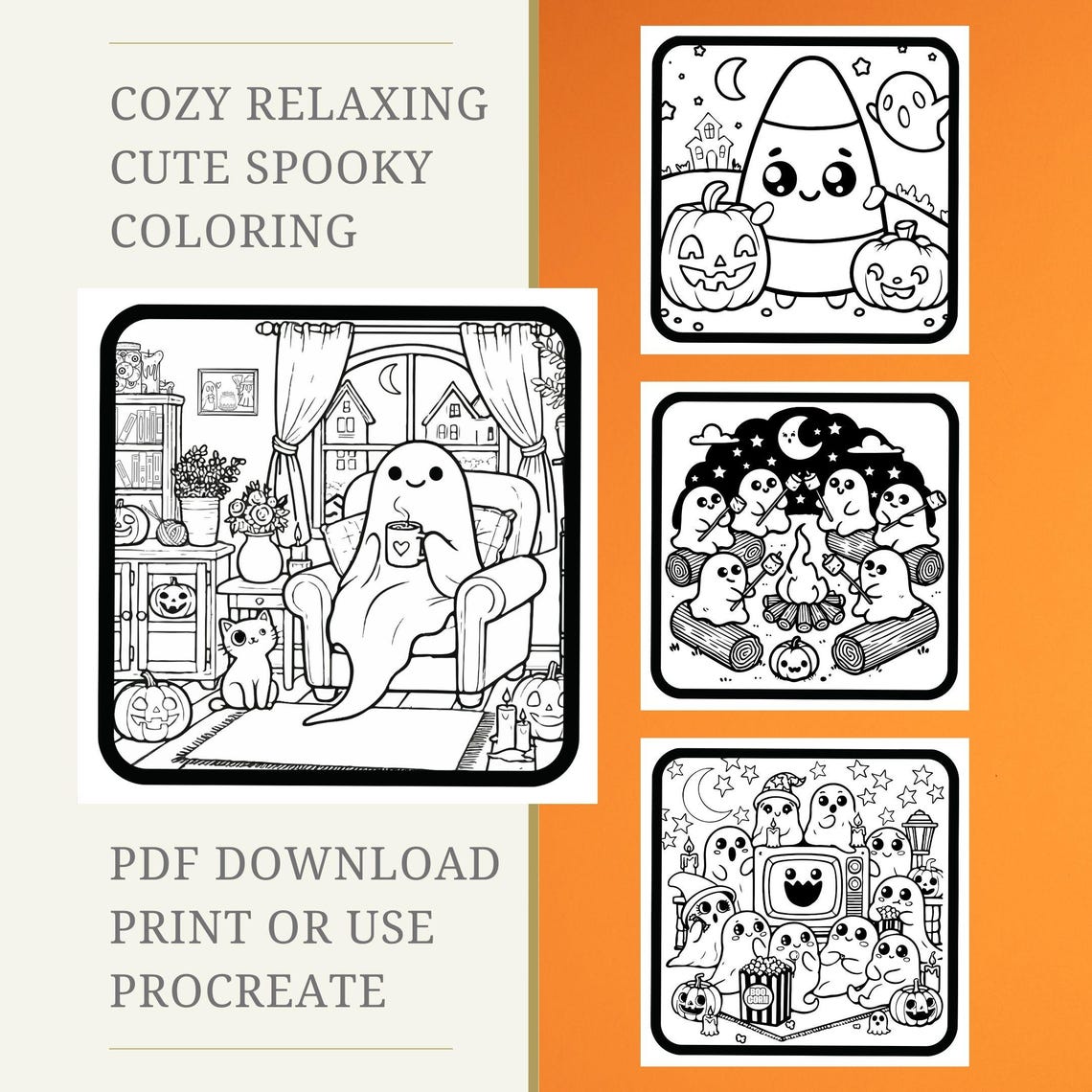 Printable Spooky and Cozy Halloween Coloring Pages | Cute Ghost & Candy ...