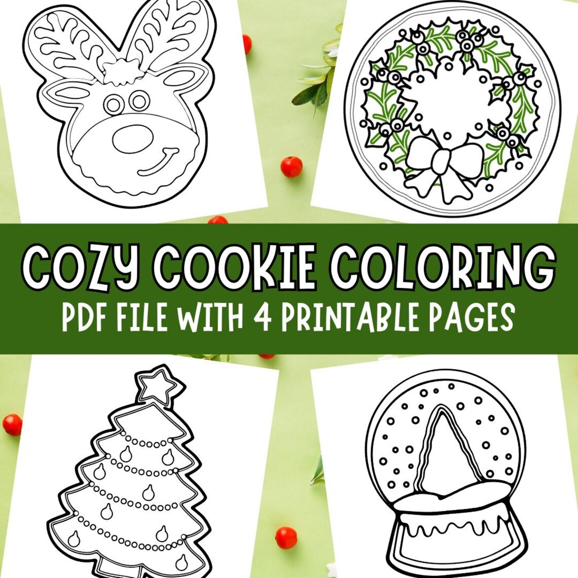 Cute Cozy Christmas Cookie Coloring Pages Printable Cookie, Tree ...