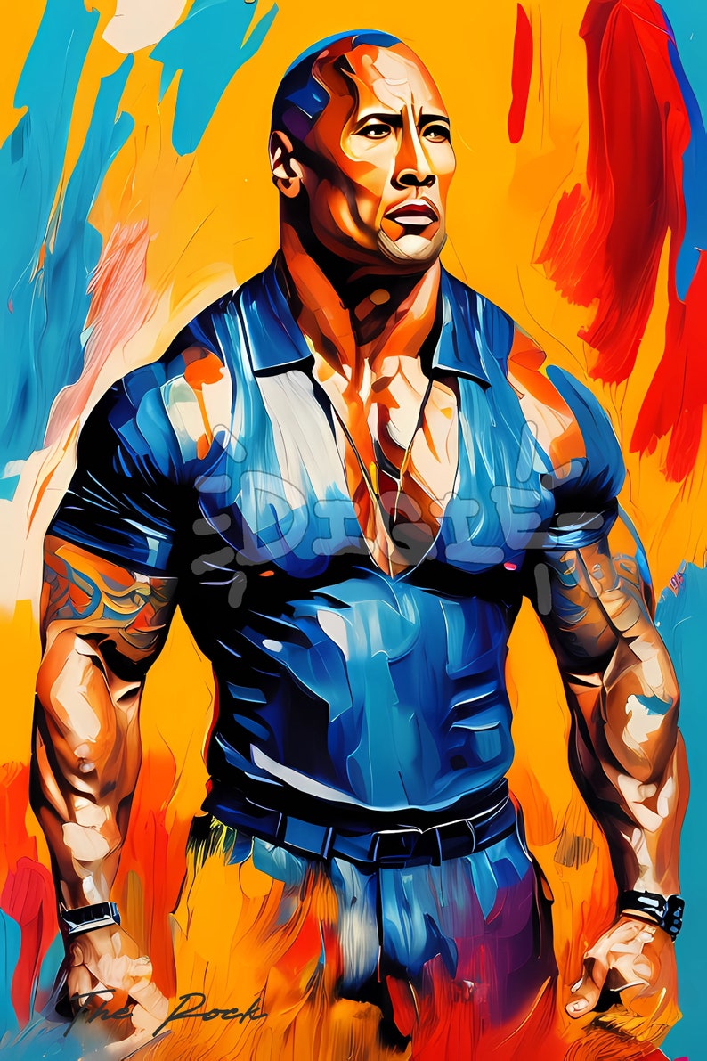Dwayne Rock Johnson Oil Painting Colorful Portrait Poster - Etsy