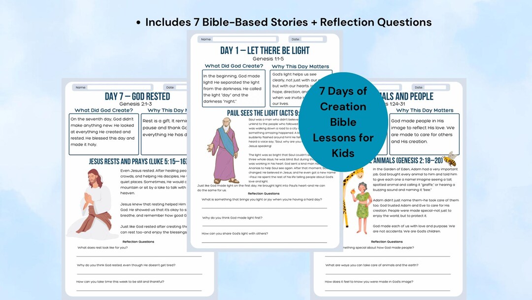 7 Days of Creation Bible Lessons for Kids With Reflection Questions ...