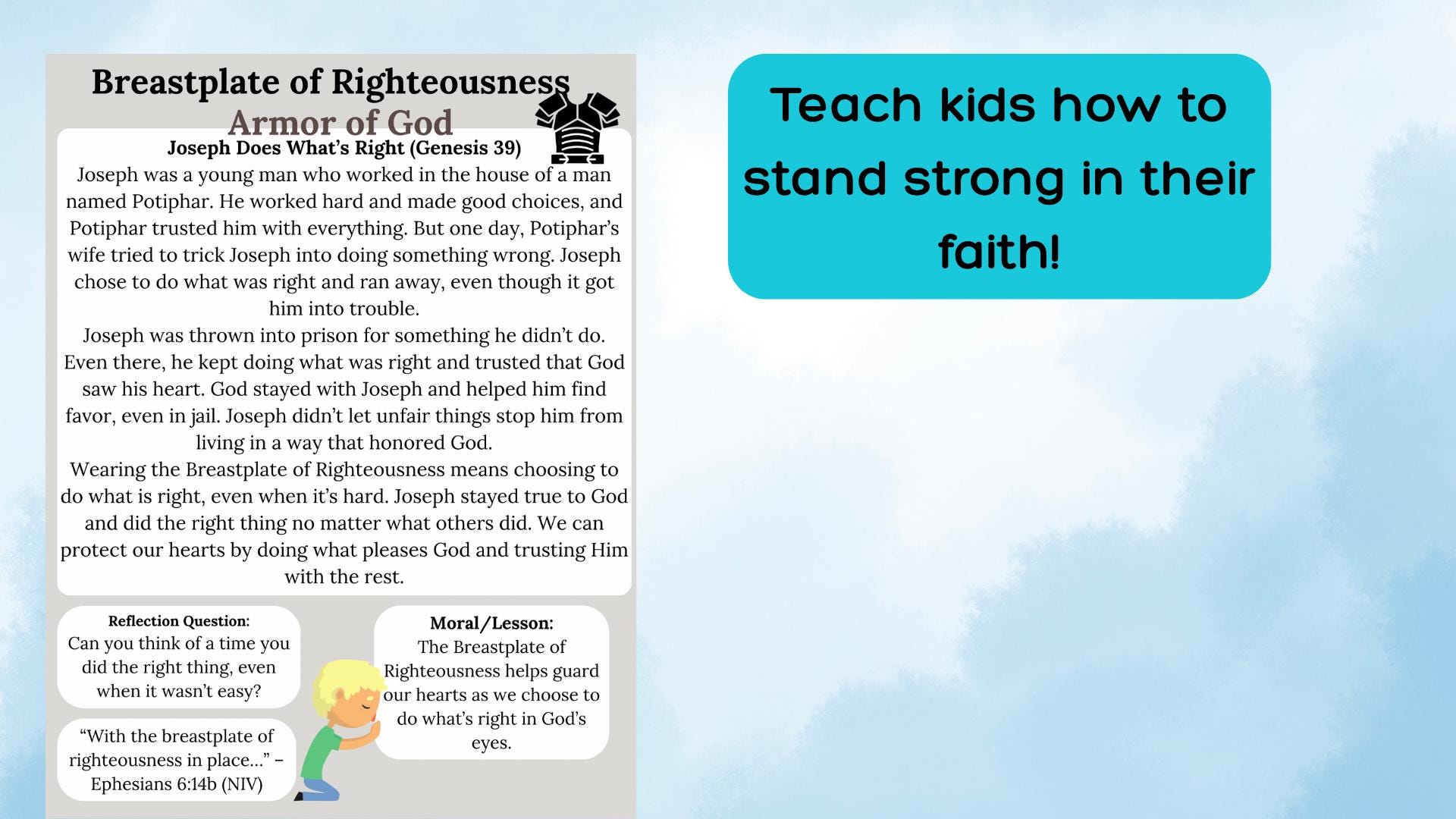 Armor of God Bible Lessons for Kids Christian Fact Sheets With Stories ...