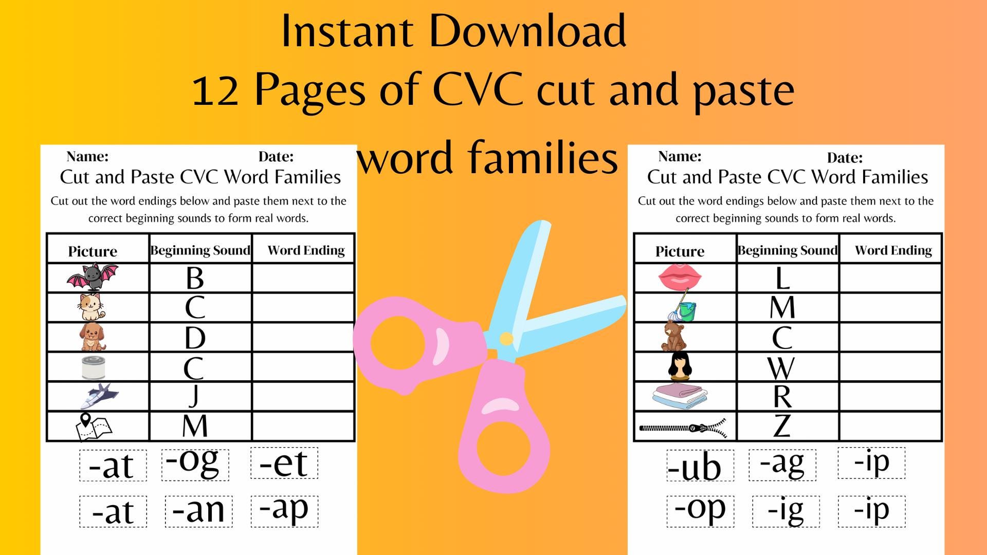 Phonics Cut-and-paste Bundle | CVC Word Families & Vowel Sorting ...