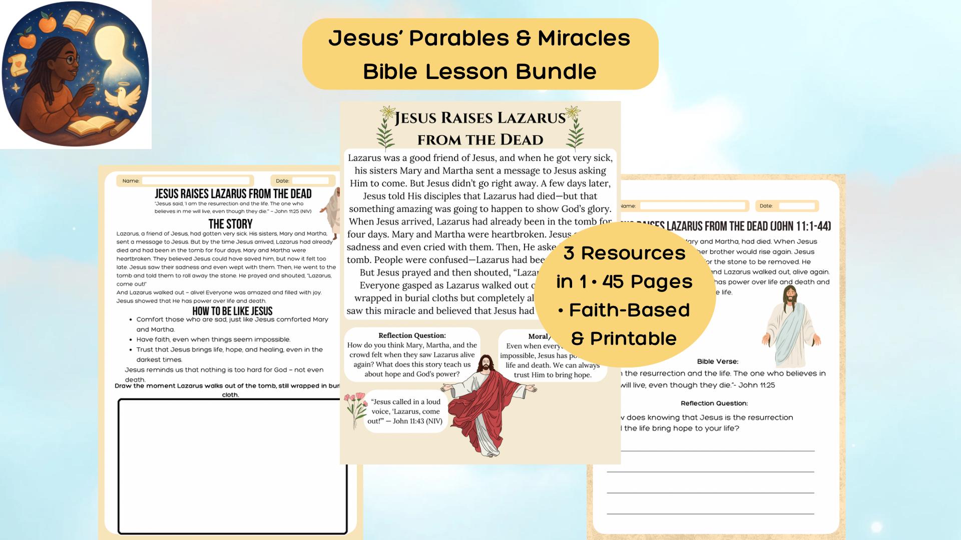 Jesus Parables and Miracles Bible Lessons Bundle for Kids Drawing ...