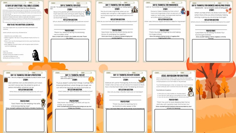 12 Days of Gratitude Fall Bible Lessons for Kids Printable Thanksgiving ...