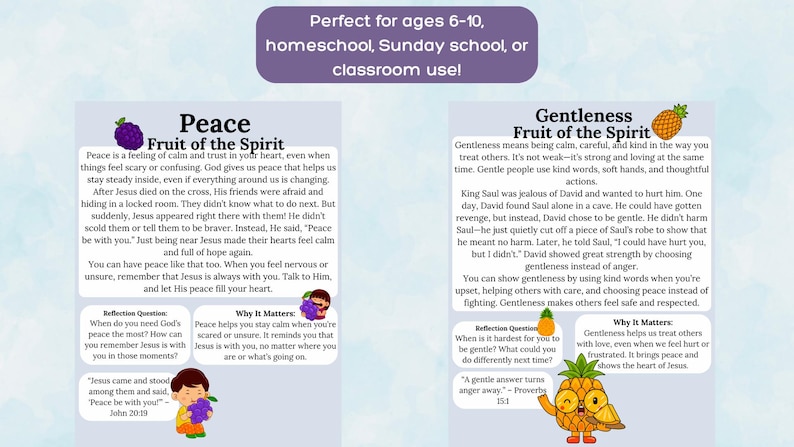Fruit of the Spirit Fact Sheets Bible Printables for Kids Christian ...