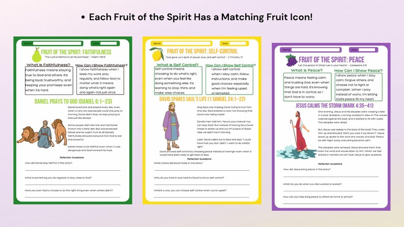 Fruit of the Spirit Bible Lessons for Kids Christian Printable ...