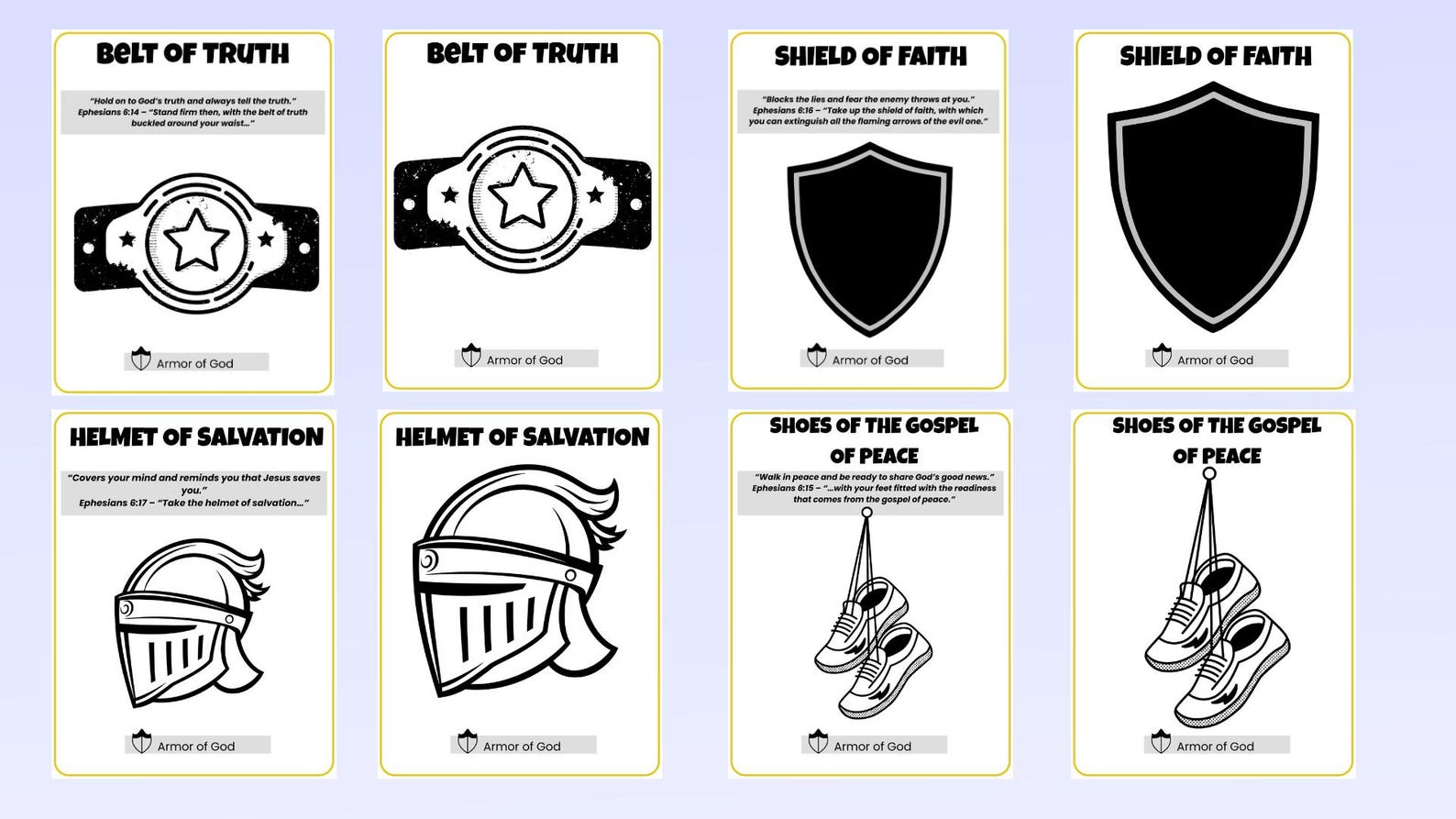Armor of God Matching Game for Kids – Bible Verse Memory Cards ...