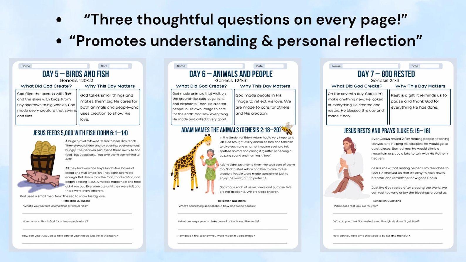 7 Days of Creation Bible Lessons for Kids With Reflection Questions ...
