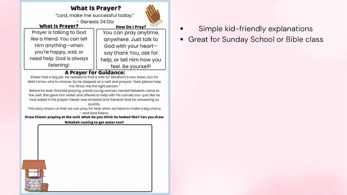 What is Prayer Bible Lesson for Kids Printable PDF Christian Activity ...