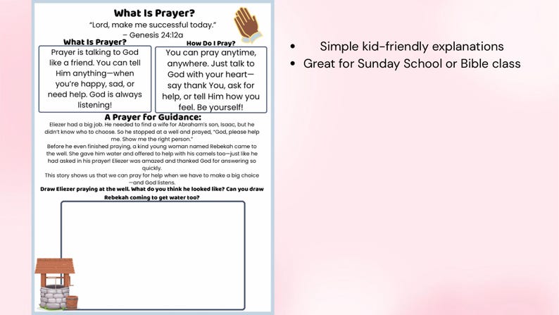 What is Prayer Bible Lesson for Kids Printable PDF Christian Activity ...