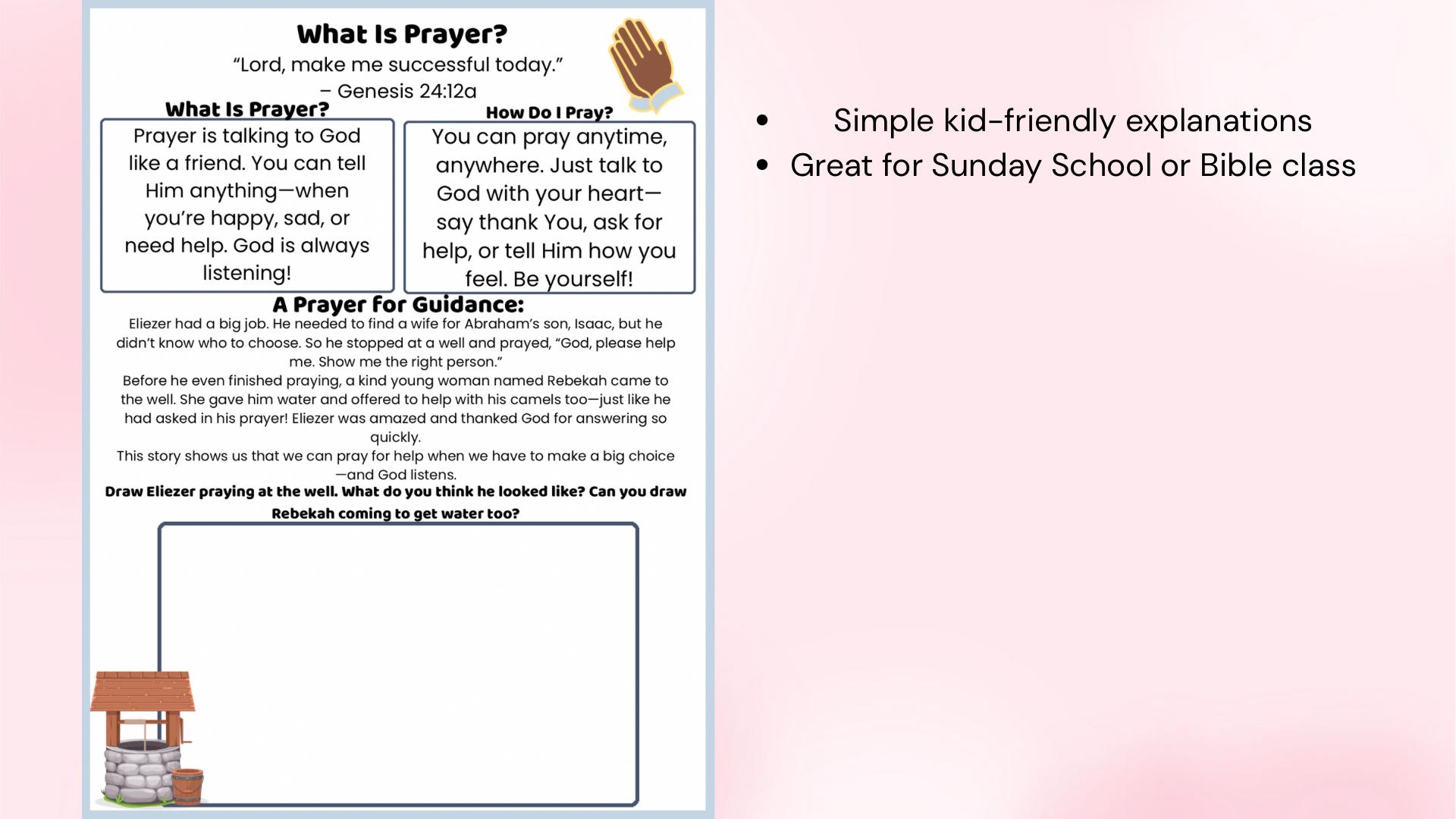 What is Prayer Bible Lesson for Kids Printable PDF Christian Activity ...