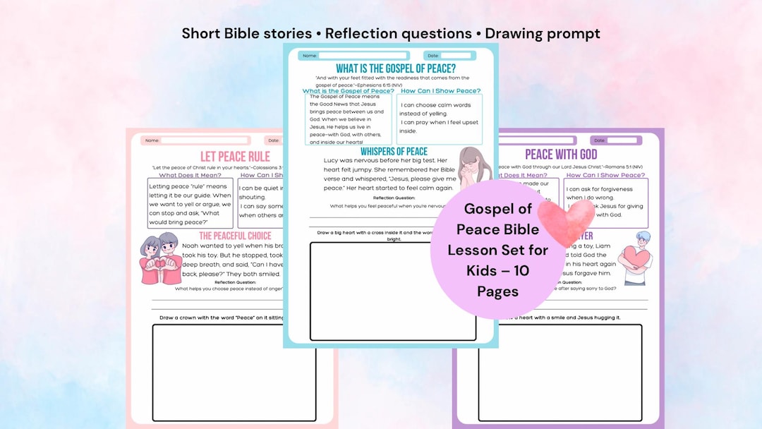 Gospel of Peace Bible Lessons for Kids 10 Printable Pages Christian ...