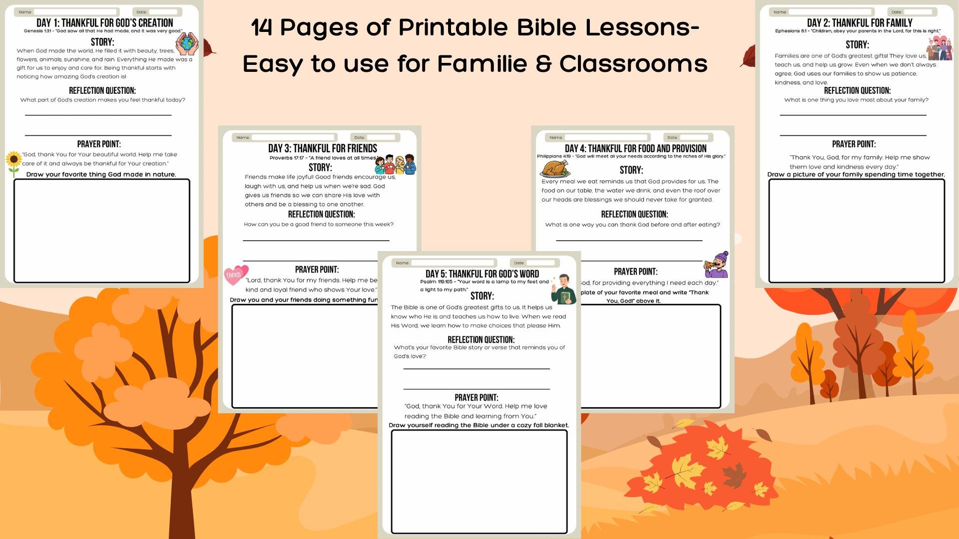 12 Days of Gratitude Fall Bible Lessons for Kids Printable Thanksgiving ...