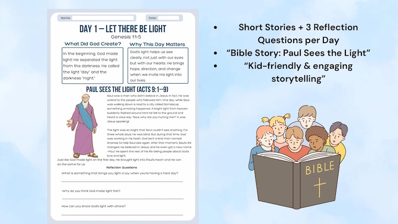 7 Days of Creation Bible Lessons for Kids With Reflection Questions ...
