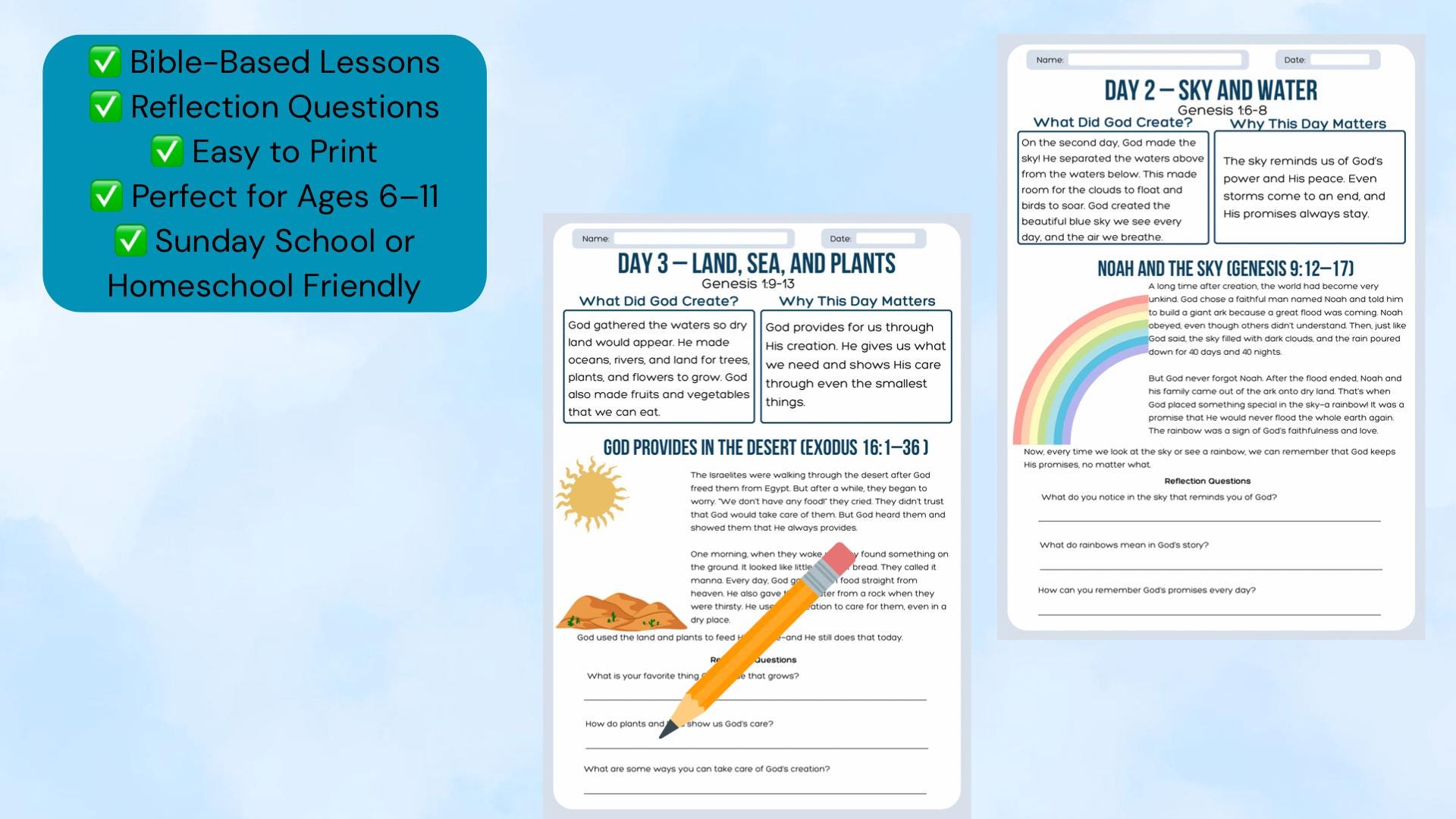 7 Days of Creation Bible Lessons for Kids With Reflection Questions ...