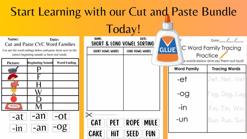 Phonics Cut-and-paste Bundle | CVC Word Families & Vowel Sorting ...