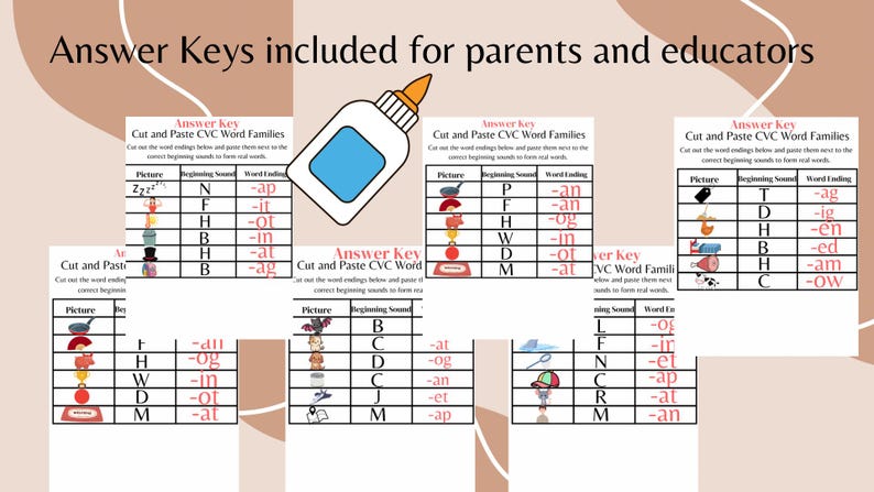 CVC Word Family Worksheets for Kindergarten | Cut and Paste Phonics ...