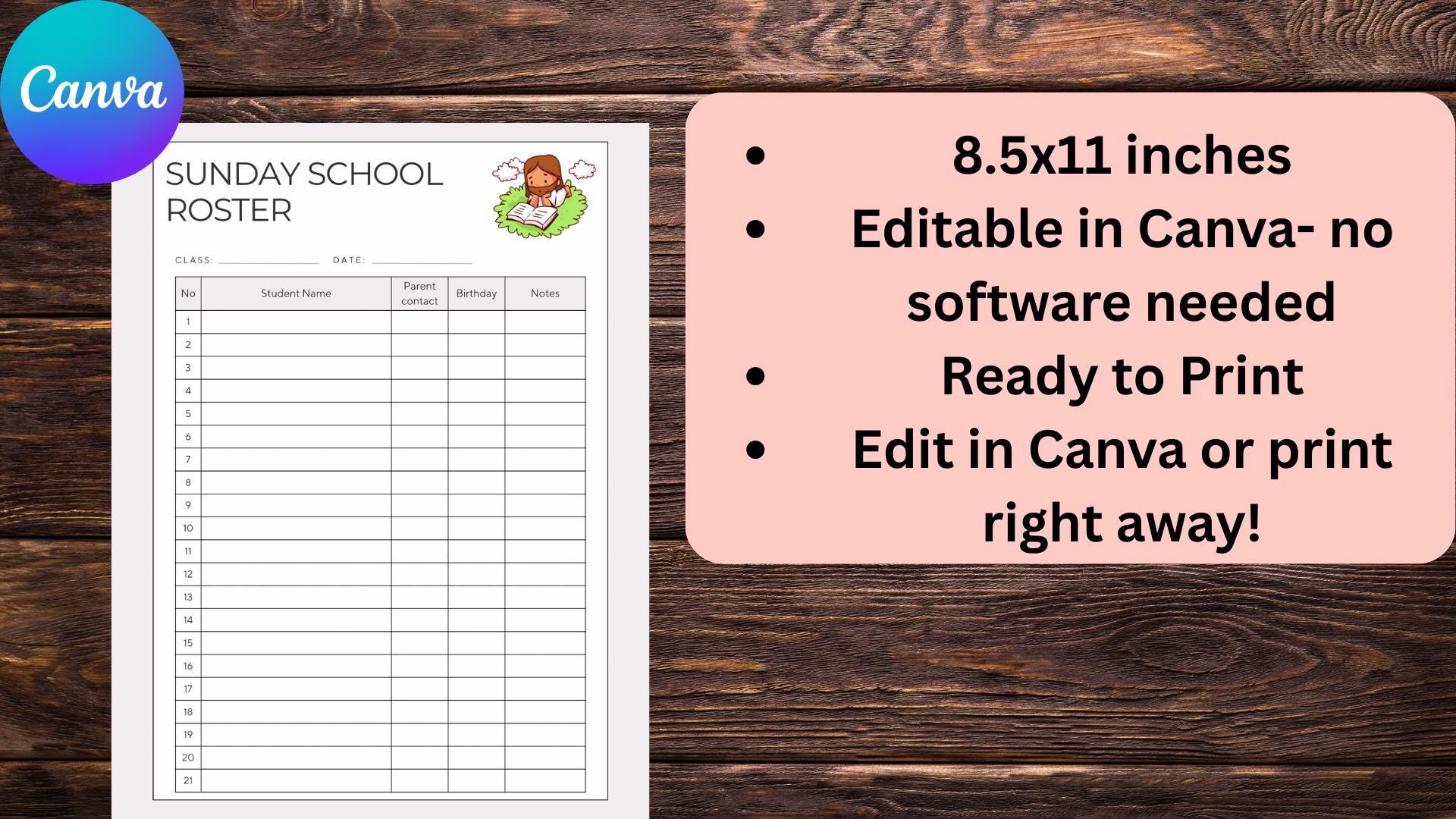 Editable Sunday School Roster & Volunteer Sign-up Sheet – Canva ...