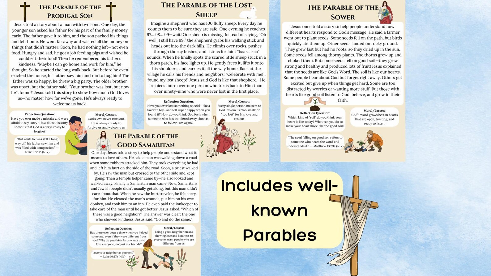 Jesus Parables and Miracles Fact Sheets for Kids Bible Lessons Sunday ...